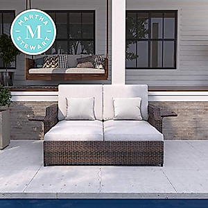 MARTHA STEWART Sunnyside Daybed, Dark Brown Wicker with Beige Olefin Cushions