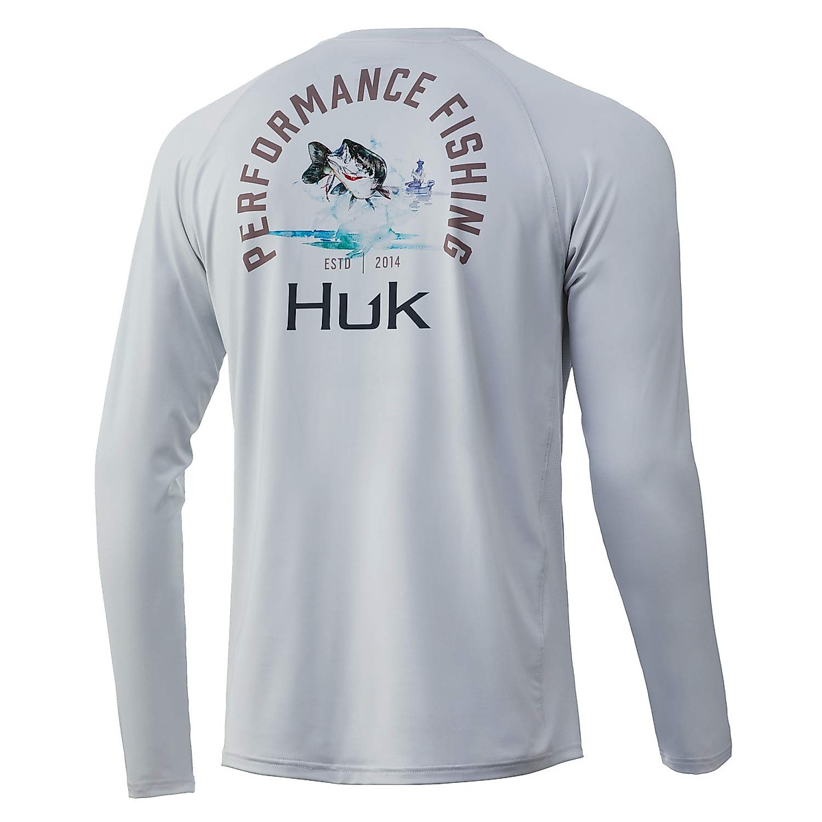 HUK Men's Pursuit Long Sleeve Sun Protecting Fishing Shirt, Bass-Glacier, Medium