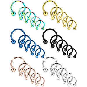 Ftovosyo 30Pcs 20G Surgical Steel Septum Nose Rings Hoop Horseshoe Barbell Lip Helix Tragus Conch Cartilage Earrings Hoop Piercing Jewelry for Women Men 6mm 8mm 10mm 12mm Silver Rose Gold Black