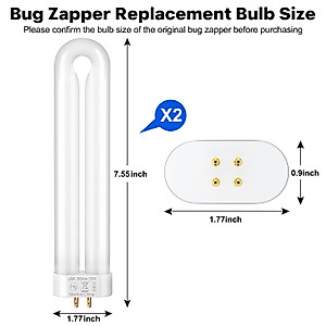 GOOTOP Replacement Bulb for Zap T6 Pro, K15, T9, X3 Bug Zapper Outdoor, 15W, 4-Pin Base, U Shaped Twin Tube Bulb for Outdoor Mosquito Zapper,2 Pack