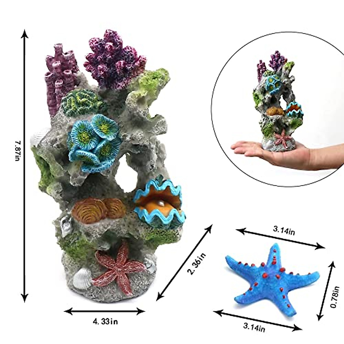 Fish Tank Rocks Resin Artificial Coral Inserts Decor Shell Ornaments Reef Aquarium Coral Decoration for Betta Fish Tank Fish to Sleep Rest Hide Play
