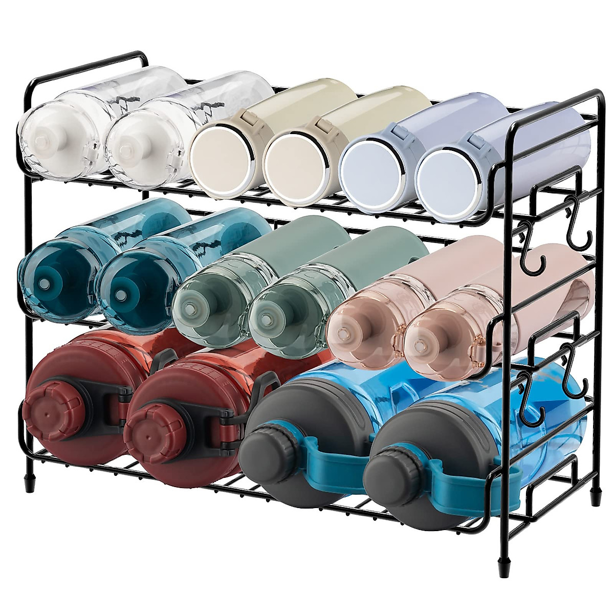 Mefirt Water Bottle Organizer, 3-Tier Water Bottle Organizer for Cabinet, Stackable Water Bottle Storage Rack, Soda, Can, Water Bottle Holder for Cabinet, Kitchen Countertops, Pantry, Fridge (2 PK)