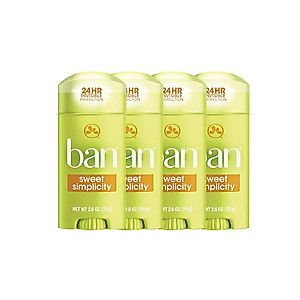 Ban Sweet Simplicity 24-hour Invisible Antiperspirant, 2.6oz Solid Deodorant, Underarm Wetness Protection, with Odor-fighting Ingredients (4 Pack)
