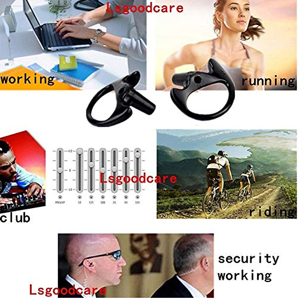 Replacement Acoustic Tube with Earbud Compatible for Motorola Kenwood Midland Two Way Radio- Lsgoodcare Replacement Coil Tube Black +2 Way Radio Open Ear Insert Earmold Ear Bud Ear Piece Medium Black