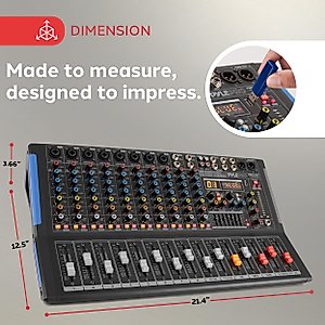 PYLE 12-Channel Bluetooth Studio Audio Mixer - DJ Sound Controller Interface with USB Drive for PC Recording Input, RCA, XLR Microphone Jack, 48V Power, For Professional and Beginners - PMXU128BT
