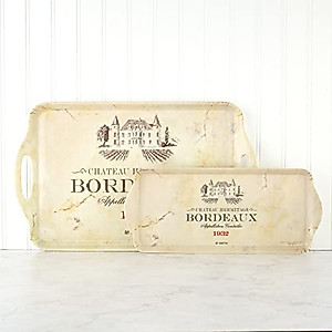 Pimpernel Vin de France Collection Large Handled Tray | Serving Tray for Lunch, Coffee, or Breakfast | Made of Melamine for Indoor and Outdoor use | Measures 18.9" x 11.6" | Dishwasher Safe