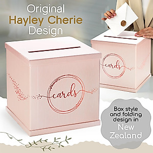 Hayley Cherie - Pink Gift Card Box with Rose Gold Foil Design- Textured Finish - Large Size 10" x 10" - For Wedding Receptions, Baby & Bridal Showers, Sweet 16, Birthdays, 21st Parties, Money