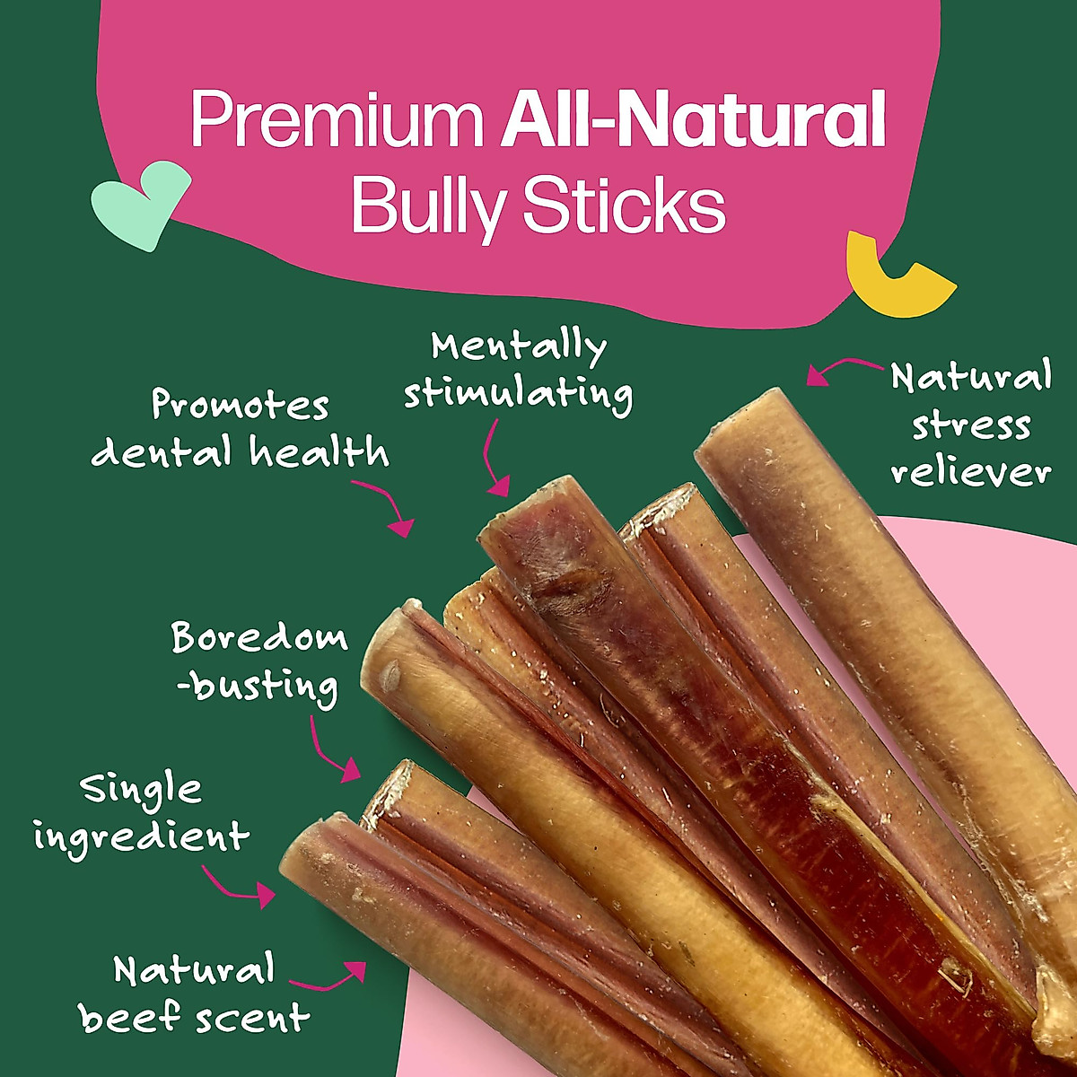 Willow&I Bully Sticks for Small Dogs & Medium - 6 Inch Bully Sticks for Dogs (6 Pack), Premium 100% Grass Fed Beef Pizzle Sticks for Dogs, Healthy Long Lasting Dog Chew Sticks All Natural Dog Treats