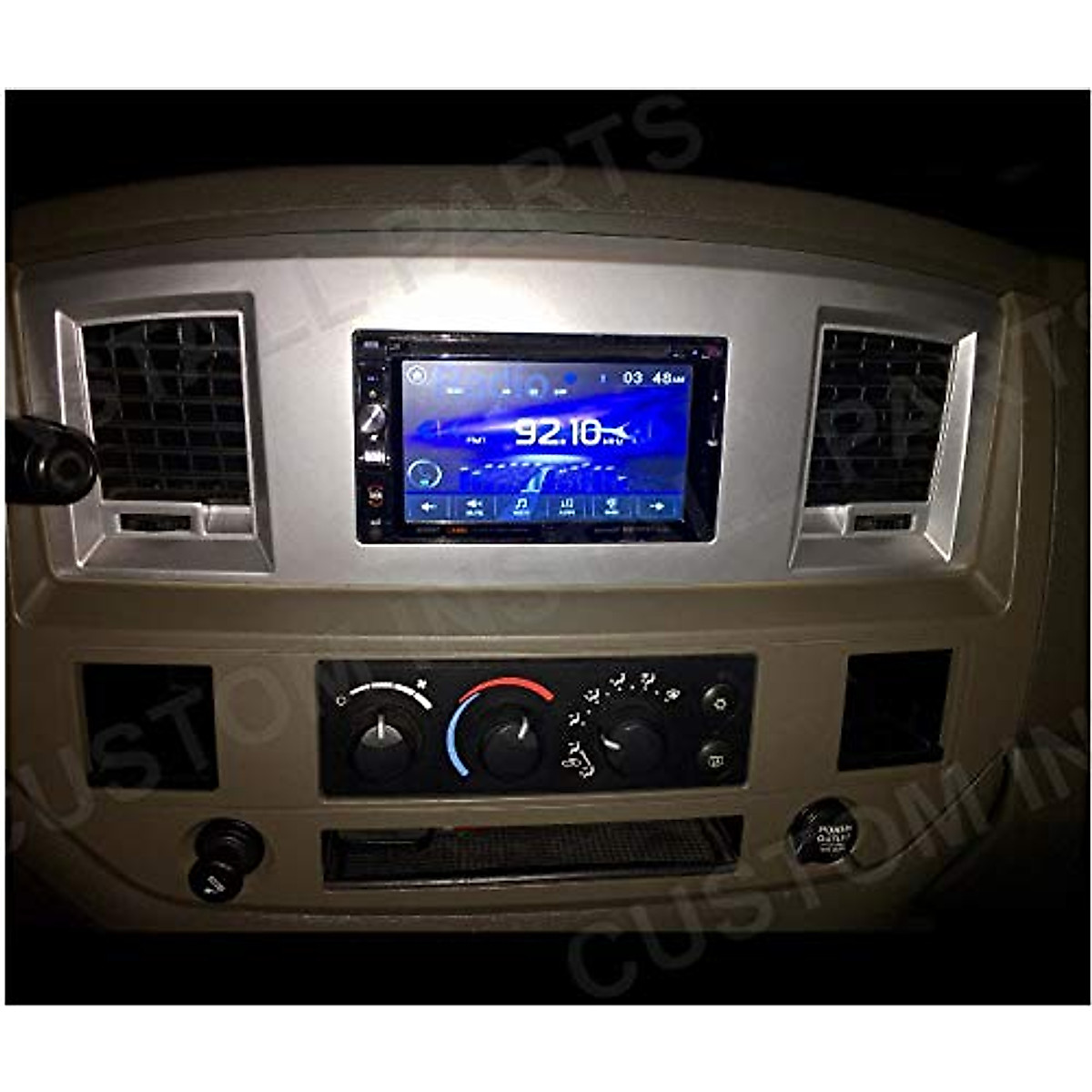 Custom Install Parts Khaki w/Silver Double Din Stereo Radio Dash Kit Install Bezel +Wiring Harness+Antenna Adapter Compatible with Dodge Ram 2006-2009(Khaki/Silver Standard Non Canbus Wire Harness)
