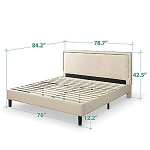 ZINUS Julio Upholstered Platform Bed Frame, Mattress Foundation, Nailhead Platform Bed Frame, Wood Slat Support, No Box Spring Needed, Easy Assembly, King