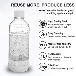 pinci Sparkling Water Bottle,Carbonating Bottle,Soda Maker Bottles Compatible for Soda Stream,BPA Free Reusable Bottle(2 Pack 1-Liter)