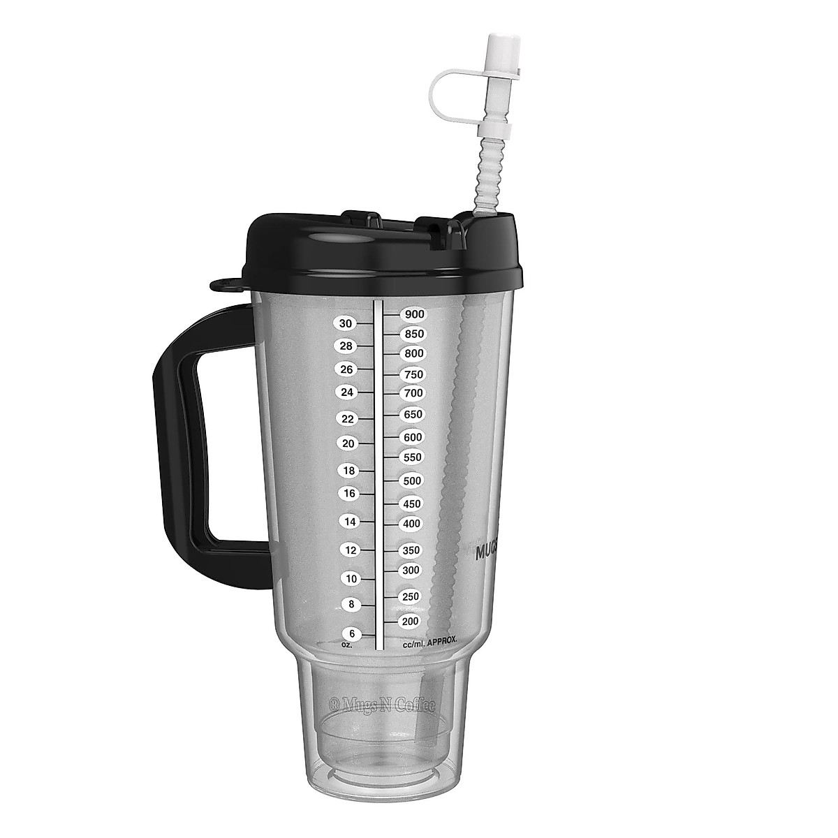 32 oz Double Walled Hospital Mug with Straw - Car Mug Fits in Most Cup Holders | Travel Mug (Black)