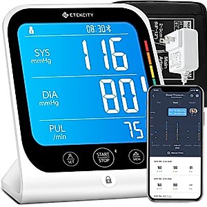 Blood Pressure Monitors for Home Use XL Cuff, Bluetooth Machine by Etekcity, FSA HSA Approved Products, Adjustable Cuff Large Upper Arm Friendly, Smart Unlimited Memories in App, Dual Power Sources