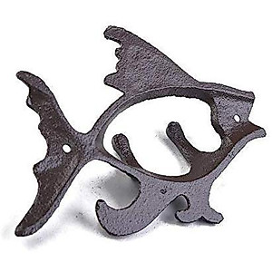 Grace Home Set of 2 Cast Iron Rustic Fish Designed Wall Hanger Outdoor Metal Wall Hooks Keys Towels Wall Holder Mounted Heavy Duty Decorative Nautical Gift Idea (Fish)