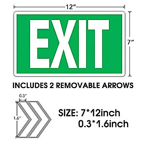 EXIT Signs Glow In The Dark EXIT Decals 3 Pack 12"x7" EXIT Photoluminescent Signs Stickers, Glows For Up To 8 Hours
