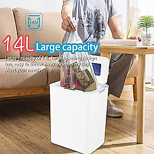 INFURIDER Automatic Plastic Trash Can with Lid, 3.7 Gallon/14L Touchless Intelligent Induction Motion Sensor Dustbin Garbage Waste Bin for Home Bedroom Kitchen(White)