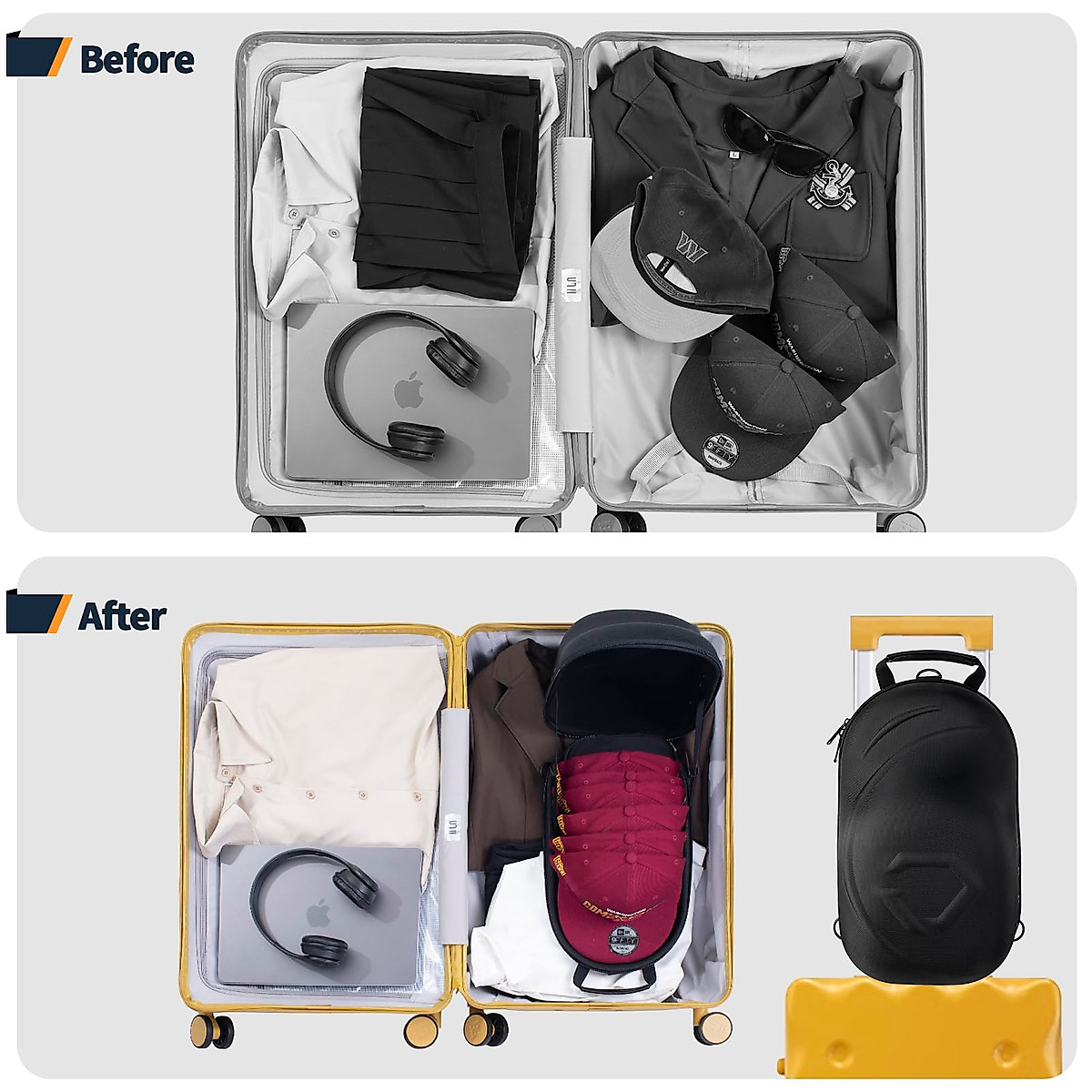 SCAVATA Hat Travel Case, Hard Carrying Baseball Caps Case with Handle & Adjustable Shoulder Strap, Hat Organizer Hats Carrier for 6-8 Hats Snapback Caps Storage (Black)