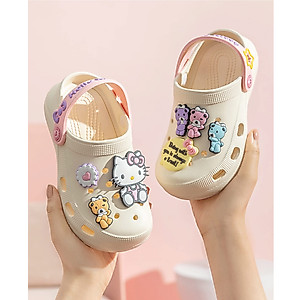 Everyday Delights Sanrio Hello Kitty Bears Clogs Slip on Water Shoes Casual Summer for Girls Kids Children - White XL Size