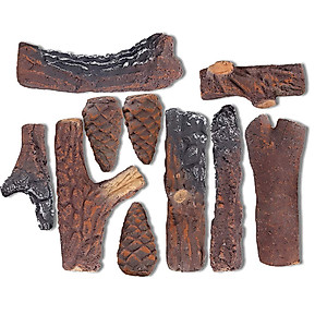 10pcs Ceramic Log Set for Gas Fireplace, Small Fake Wood Logs Set, Gas Fireplace Logs Decoration for Propane, Gas, Gas Inserts, Gel, Ethanol, Electric, Indoor, Outdoor, Fire Pits