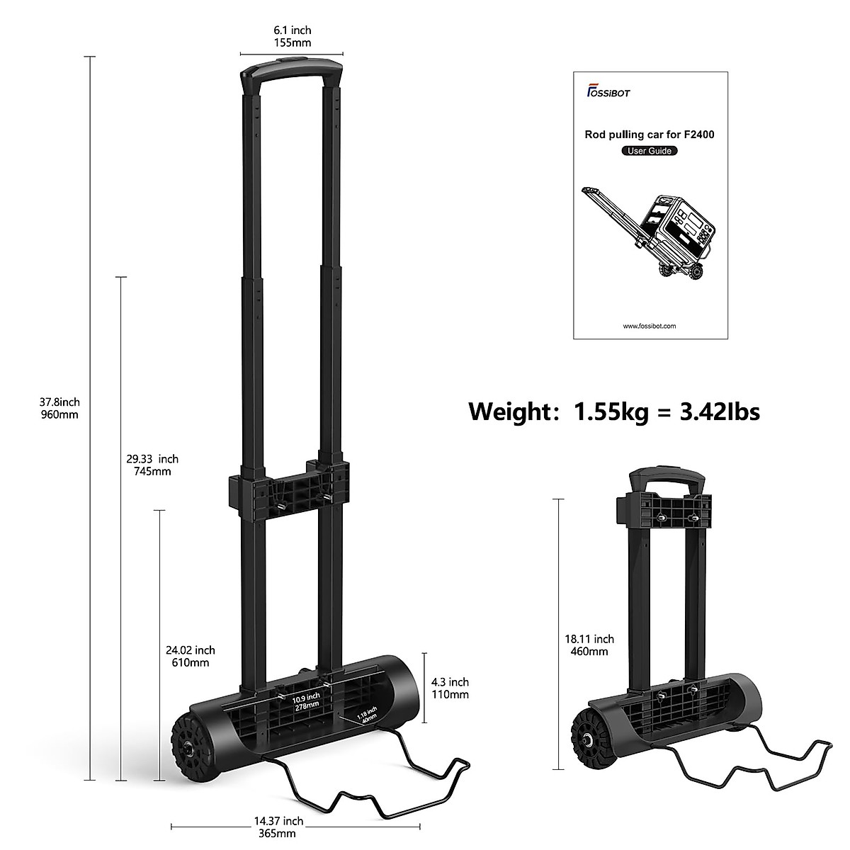 Generic FOSSiBOT F2400 Foldable Cart Hand Truck 3 Level Adjustable Handle with 2 Dual Ball Bearing Wheels for Portable Power Station Moving