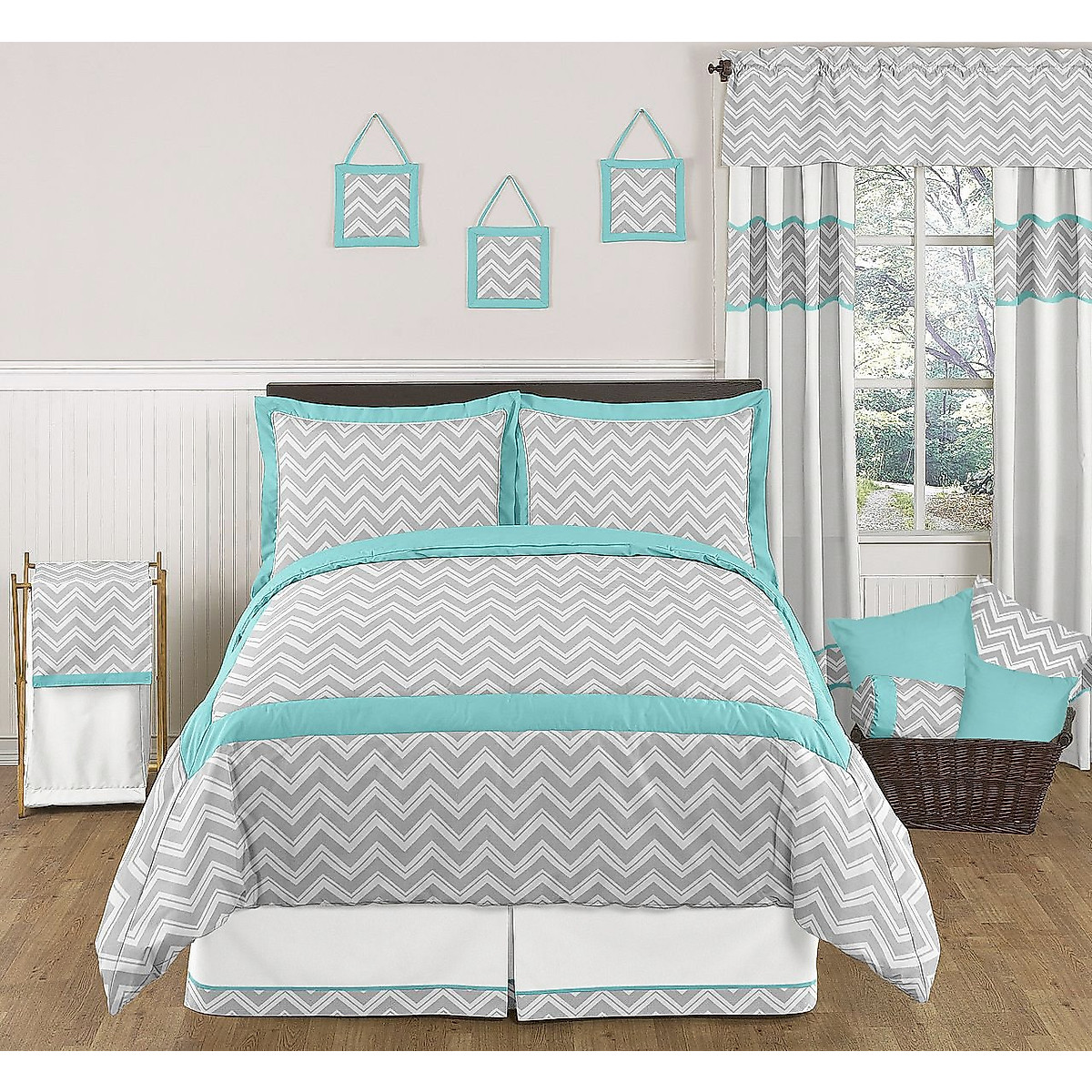 Turquoise and Gray Chevron Zig Zag Fabric Memory/Memo Photo Bulletin Board by Sweet Jojo Designs