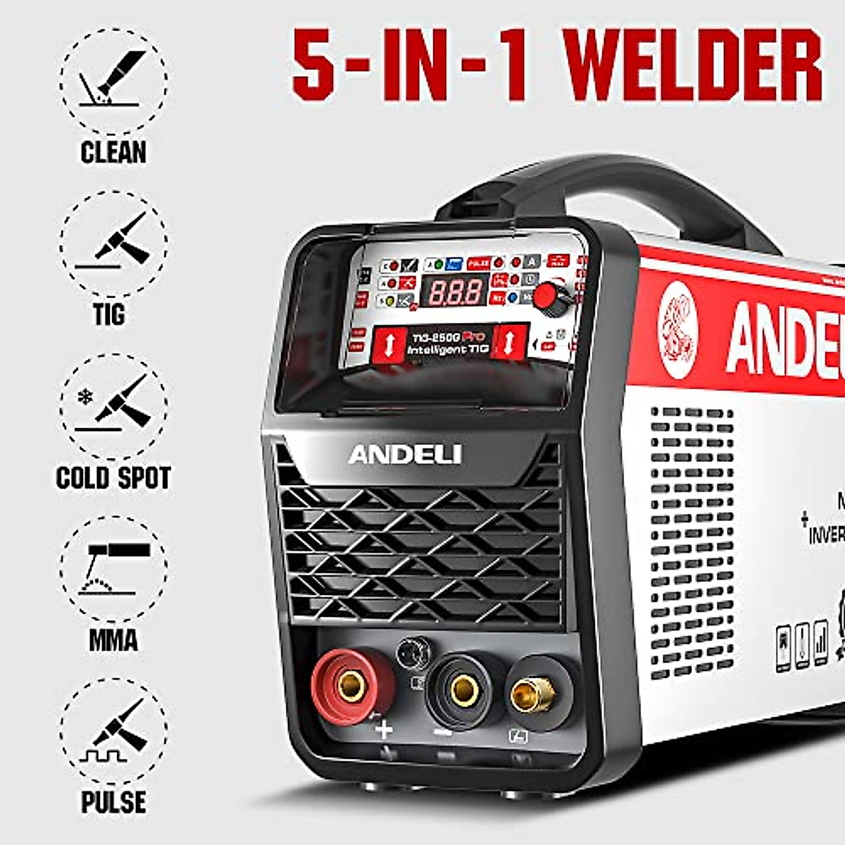 ANDELI Tig Welder,HOT/MMA/CLEAN/Cold/TIG Pulse TIG Welder,160Amp 110V/220V IGBT Digital Inverter TIG Welding Machine (TIG-250G PRO)