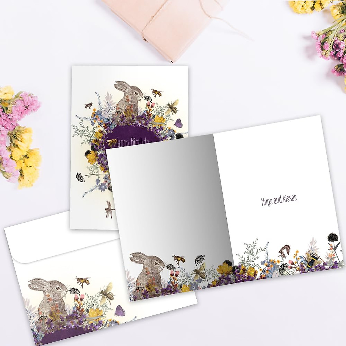 Tree-Free Greetings - Birthday Cards - Artful Designs - 1 Card + Matching Envelopes - Made in USA - 100% Recycled Paper - 5"x7" - Honey Bunny (GO61233)