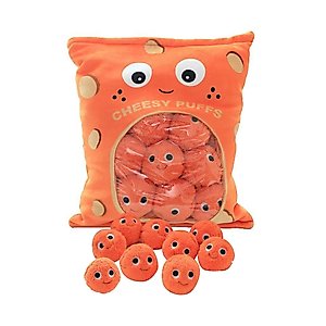 Angleliu Cheesy Puffs Plush Pillow,Stuffed Toy Game Pillow with a Bag of Cheesy Puffs Balls,for Children Sleep Home Decoration (Large)