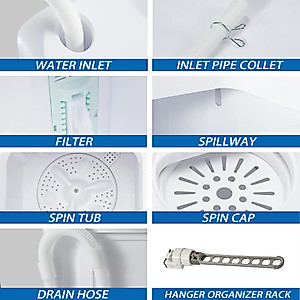 Portable Twin Tub 18lbs Washing Machine, Buy (washer) Get (Dry Rack+10 Hangers) Free! Mini Compact Laundry Lavadora Portatil, Twin Tub 11lbs Washer & 9lbs Spinner, Clothes Washing Machines