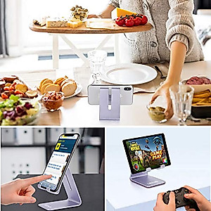 Urmust Cell Phone Stand for Desk Phone Holder Dock Cradle Stand for iPhone 14 13 12 11 Pro Max X Xr 8 Plus 7 6, Tablet(4-10in) [2023 Updated Version] Light Purple