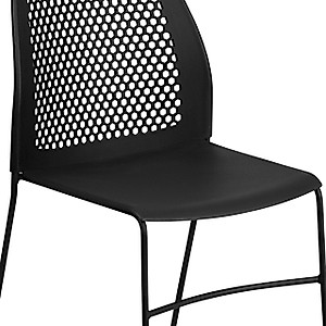 Flash Furniture 5 Pack HERCULES Series 661 lb. Capacity Black Stack Chair with Air-Vent Back and Black Powder Coated Sled Base