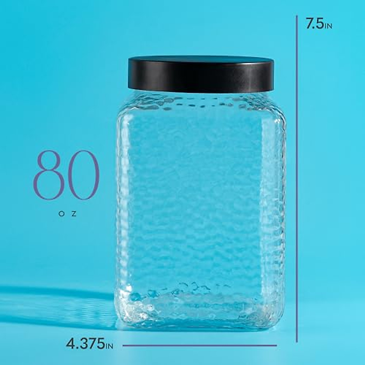 80oz Large Glass Kitchen Canister with Lid, Pantry & Countertop Organizing Storage Jar for Flour, Sugar, Coffee, Larger than Half Gallon Glass Container Set of 2 - Black Metal Lids