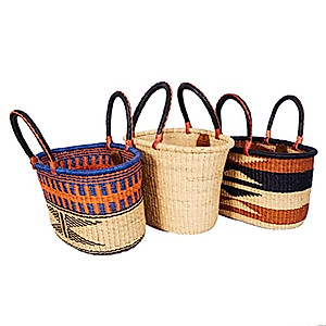 Handwoven African Grass Basket, Oval Style- flat bottom with 2 handles Fair Trade
