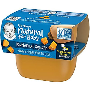 Gerber Natural for Baby 1st Foods Baby Food Tubs, Butternut Squash, Non-GMO Pureed Baby Food, Made with Natural Vegetables, 2 - 2 OZ Tubs/Pack (Pack of 4)