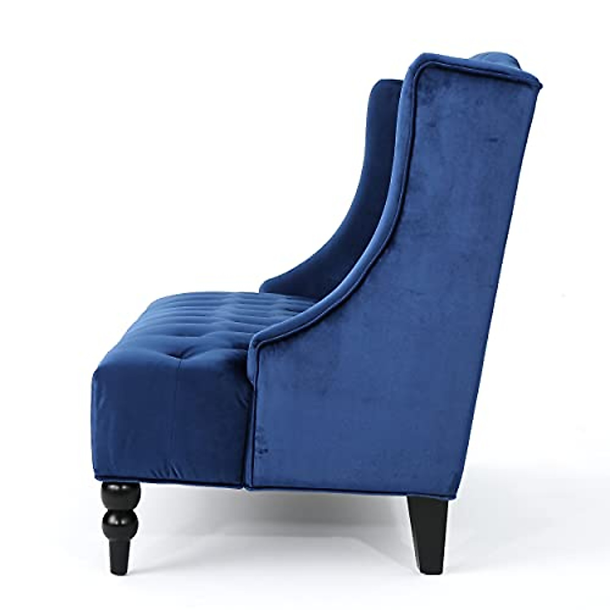 Christopher Knight Home Leora Traditional Tufted Velvet Wingback Loveseat, Navy Blue / Dark Brown