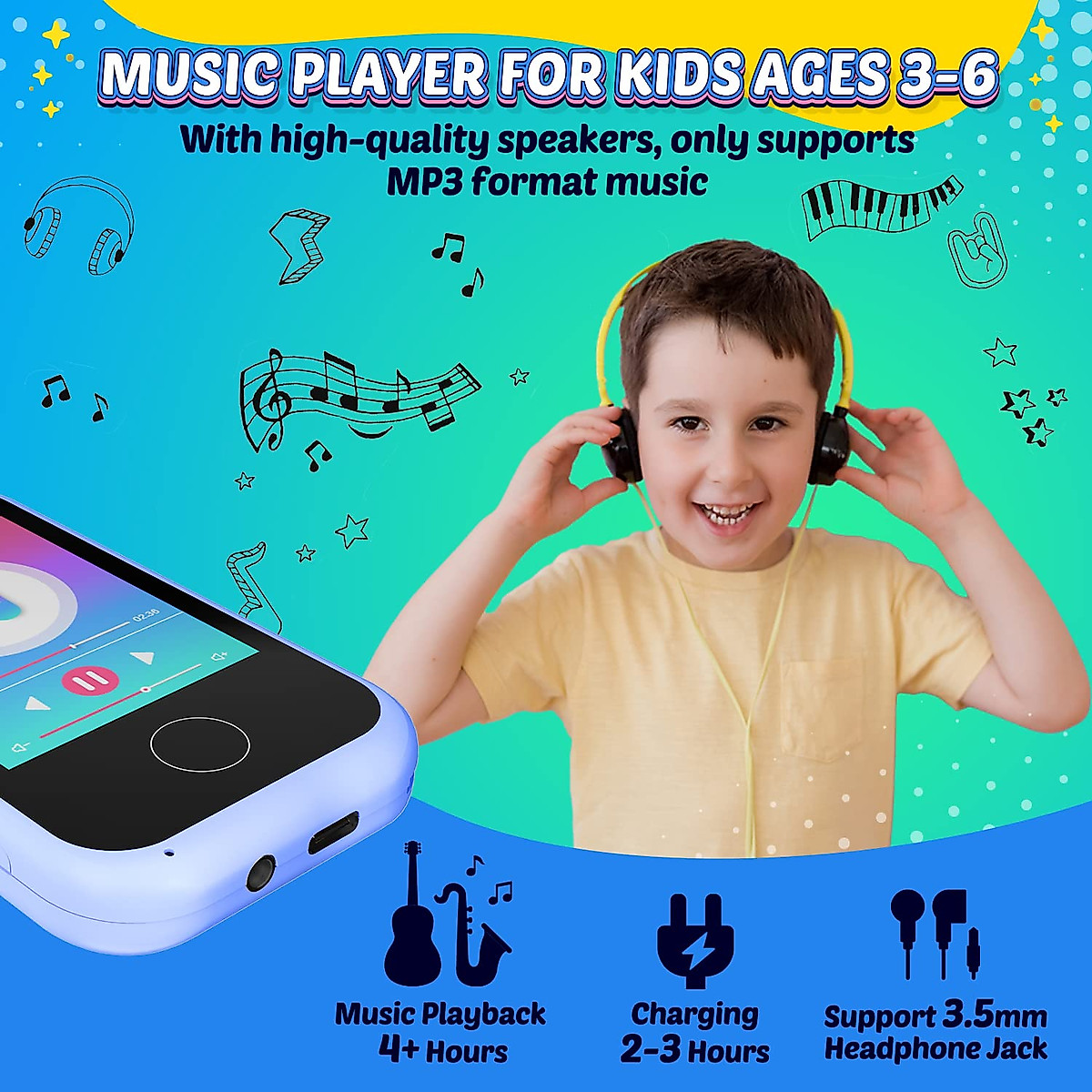 Prysyedawn Toys for 3 4 5 6 Year Old Boys Kids MP3 Music Player with Dual Camera, Games, Alarm Clock Toddler Smart Phone Educational Toys Birthday Gifts for Boys Ages 3-6 with SD Card-Blue