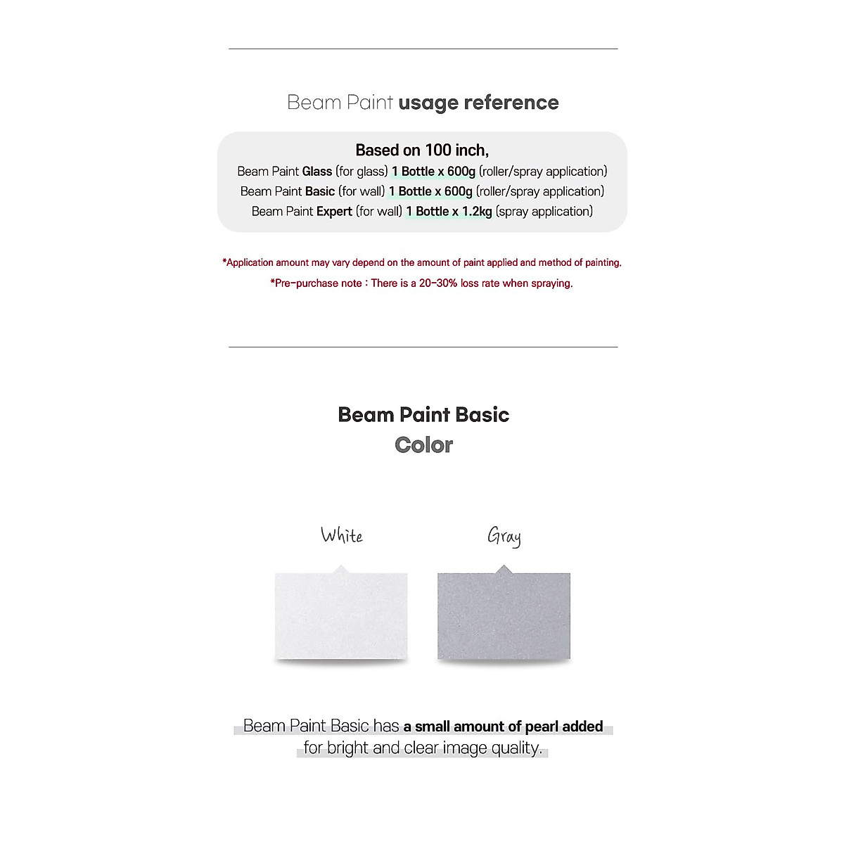 PICSHOW Beam Projector Screen Paint Basic - High Definition, 1200gram, Light Gray