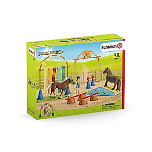 Schleich Farm World Pony Agility Training 41-piece Horse Playset for Kids Ages 3-8 , Brown
