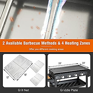 Giantex 36" Flat Top Gas Grill, 4 Burner Propane Cooking Griddle Station with 2 Foldable Side Tables, Bottom Shelf, Built-in Cutting Board, Professional Outdoor Gas Griddle for Restaurant Camping