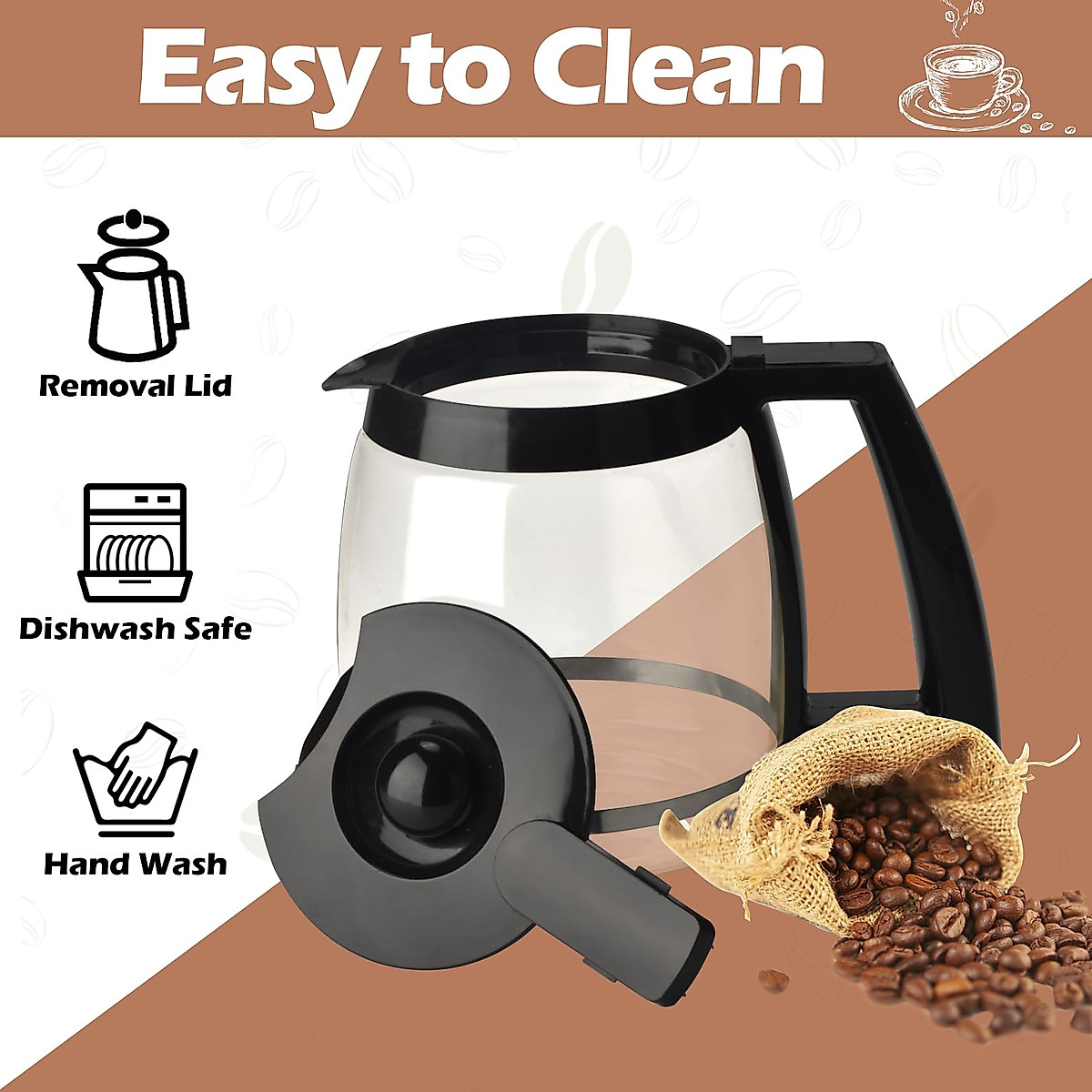 12-Cup Replacement Glass Carafe with Lids Compatible with Cuisinart Coffee Maker, CHW-12, CHW-12P1, DCC-1100BK, DCC-1200, DCC-1200P1, DCC-1200BKS, DCC-1200BMR, DCC-2650, DGB-550BK, DGB-625BC, SS-12