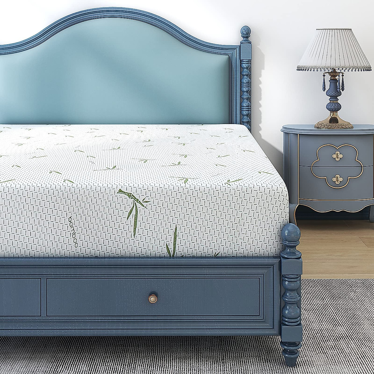 IULULU King Size Mattress in a Box, 8 Inch Gel Memory Foam Mattress with Bamboo Cover, Cooling Bed Mattress Made in USA, CertiPUR-US Certified White