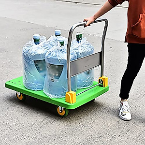 Platform Trucks Flatbed Cart Platform Hand Truck Push Cart for Moving Foldable Handle and 360 Degree Swivel Wheels for Easy Storage Stable Transport High Bear Push Cart