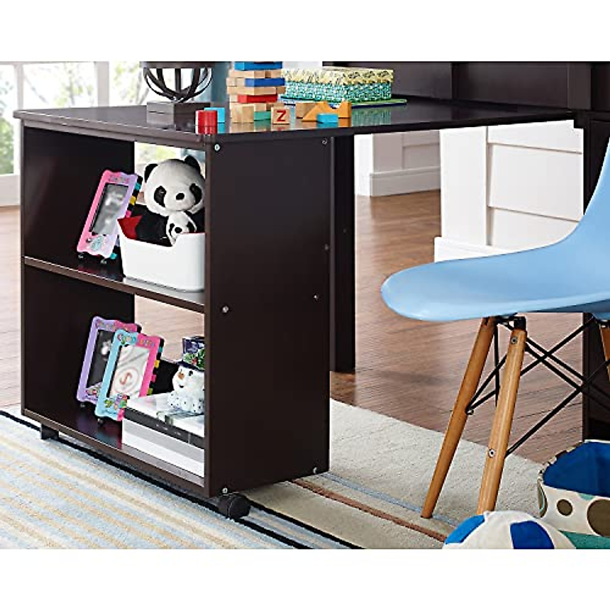 Naomi Home Twin Size Loft Bed with Desk Low Study Kids Twin Loft Bed with Storage Pine Wood Loft Bed for Kids Twin Loft Bed with Cabinet Ladder, Safety Guard Rails, Bookcase Shelf, Espresso