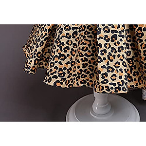 Flower Girl Leopard High Low Tutu Dress for Kids Baby Wedding Bridesmaid Pageant Party Formal Gown Toddler Princess Communion Birthday Dresses with Rainbow Sequins Ears Headwear Khaki 6-7 Years