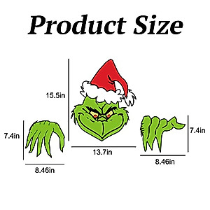 AMZFAVOR Christmas Decorations Outdoor - Fence Yard Sign with Hand Head for Holiday Christmas Fence Peeker Decorations