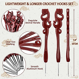 Coopay Crochet Kit Animals Crochet Hooks, 7.4'' Aluminum Crochet Needles for Crocheting, Crochet Hook Set Ergonomic Knitting Hooks for Crochet Yarn Craft, Crochet Set Premium Knitting Crochet Supplies