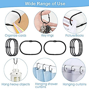 Goowin Shower Curtain Rings, 12 Pcs Shower Curtain Hooks, Oval Snap Shower Rings for Curtain, Metal Black Shower Curtain Rings Rust Proof, Glide Smoothly Shower Hooks for Shower Curtain Rod (Black)