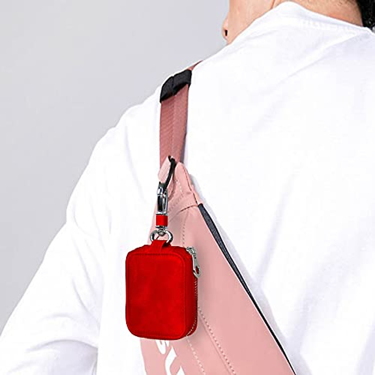 CHANROY Compatible with AirPods Pro & 2 & 1 Portable Premium PU Leather Protective Vintage Style Case Snap Metal Closure Clip Anti-Scratch Carrying Pouch with Keychain for AirPods Pro & 2 & 1(Red)