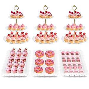 6 Pieces Cupcake Stand Set Cake Stands for Dessert Table Display Cup Cake Tier Stand Set with 3 Piece 3-Tier Cupcake Holder and 3 Pieces Appetizer Trays for Wedding Baby Shower Birthday Tea Party