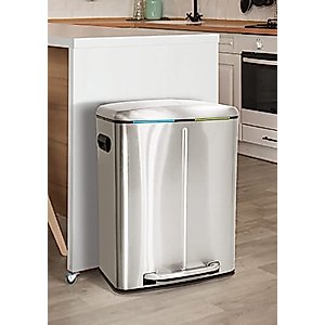 Capacmkseh Stainless Steel Kitchen Trash Can with Lid, 2 X 5-Gallon Dual Step Trash Can, 10 Gallon Large Garbage Can for Kitchen, Recycling Bins, Household Essentials Trash Classification